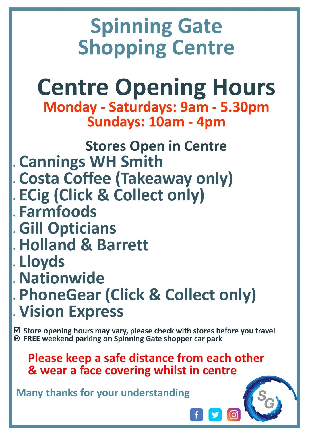 Spinning Gate – Stores Open in Centre | Spinning Gate Shopping Centre